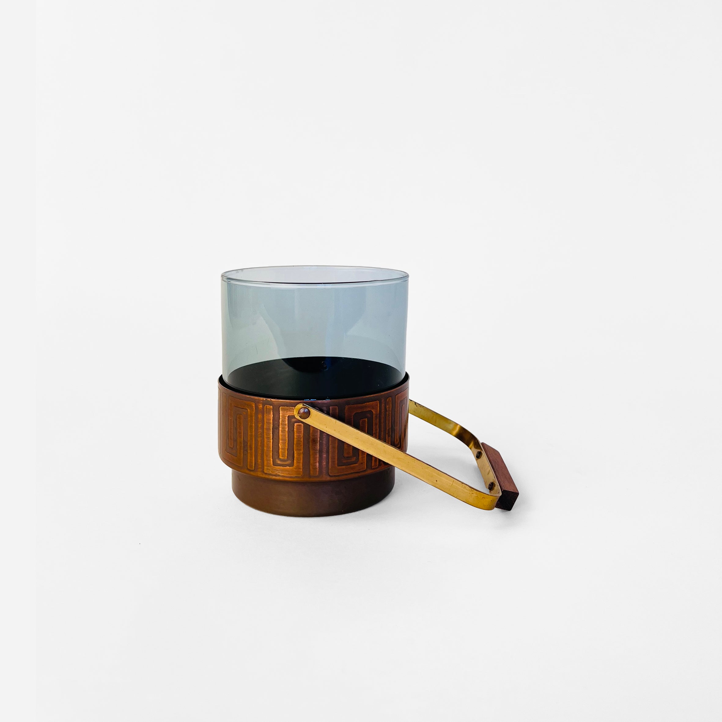 Personal Ice Bucket in Blue Tinted Glass and Copper Holder with Handle ...